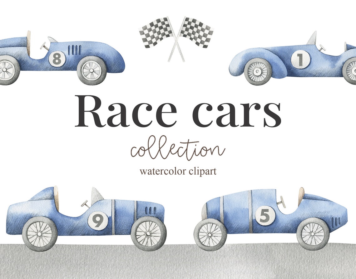 Race Cars Watercolor Clipart Blue Race Car Kids Clipart - Etsy