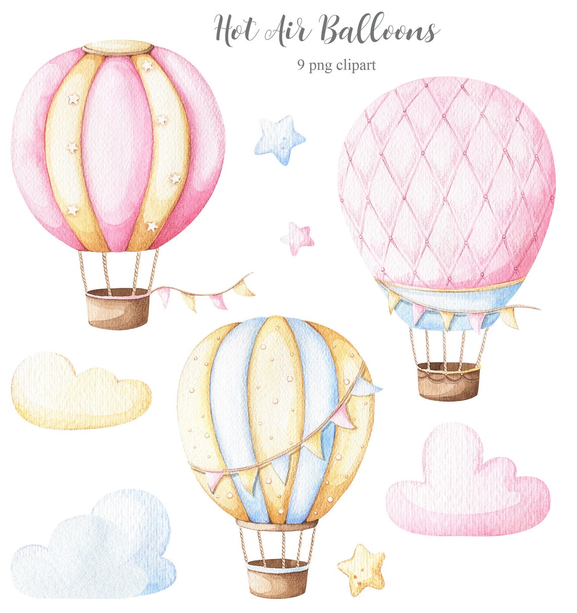 Hot Air Balloon Watercolor Clipart Kids Clipart Nursery - Etsy