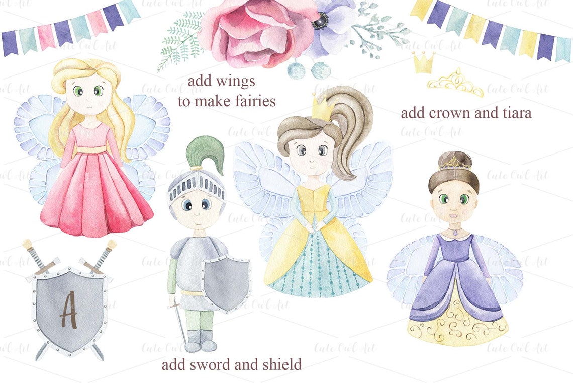 Princess and Knight Watercolor Clipart Fairy Tale - Etsy