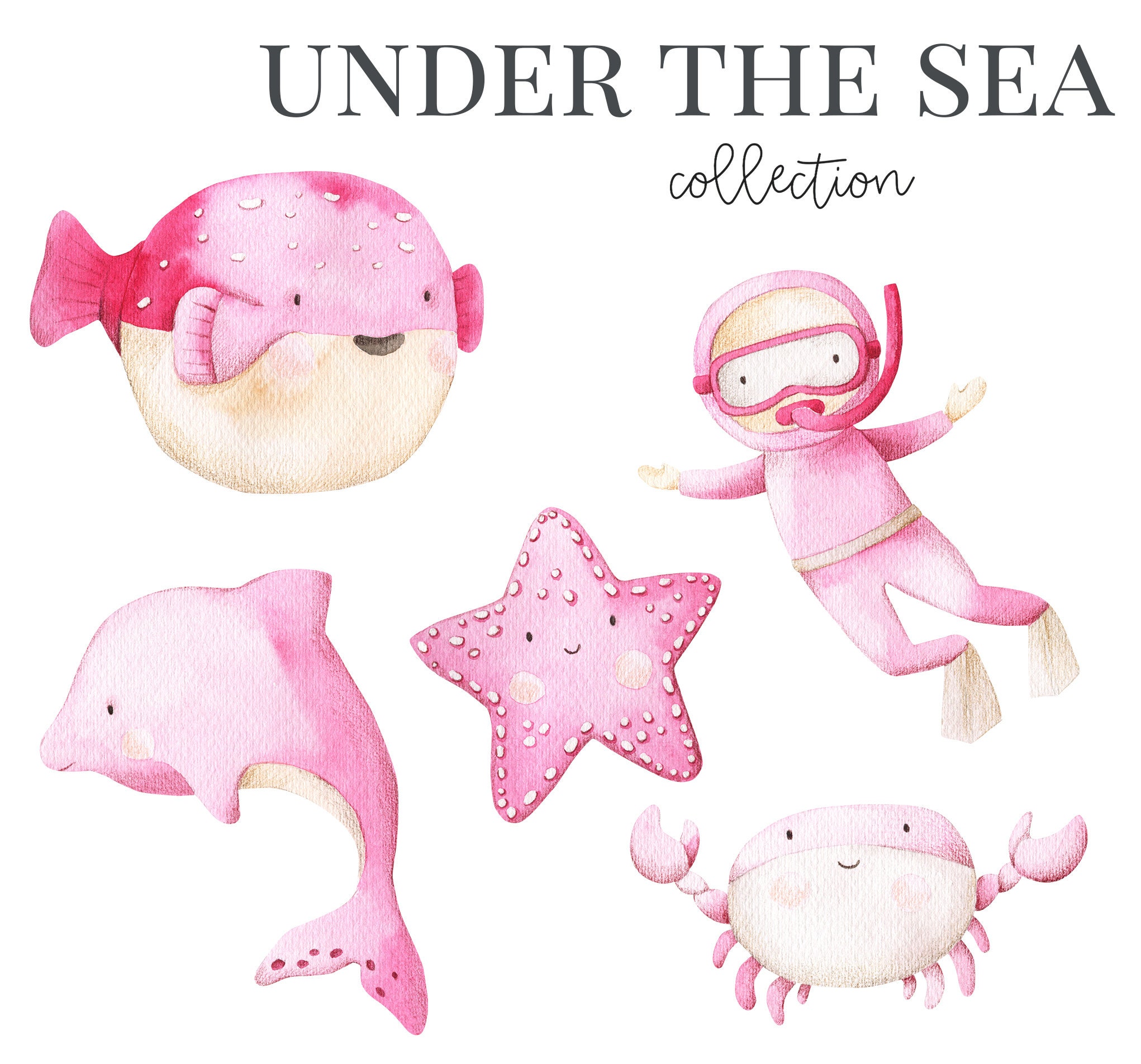 Watercolor Under the Sea Clipart. Baby Girl Pink Nautical Clip - Etsy