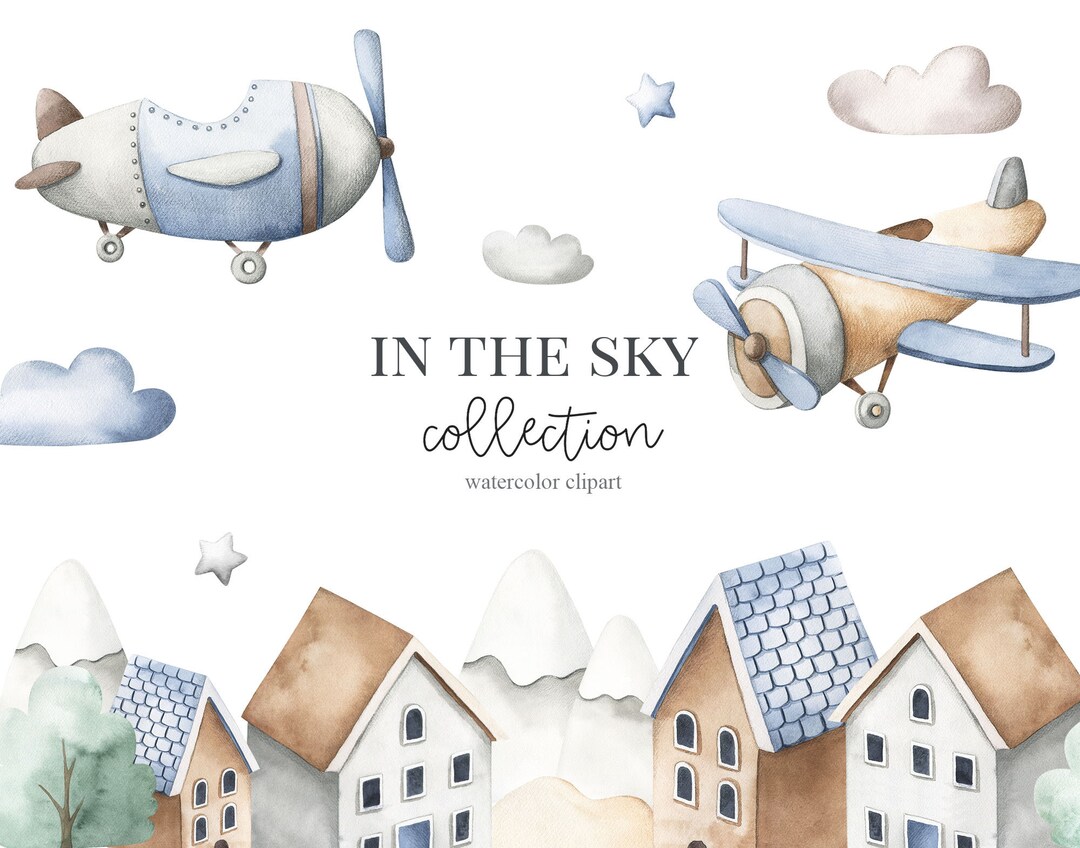 Airplanes Watercolor Clipart, Kids Clipart, Nursery Decor, Baby Boy ...