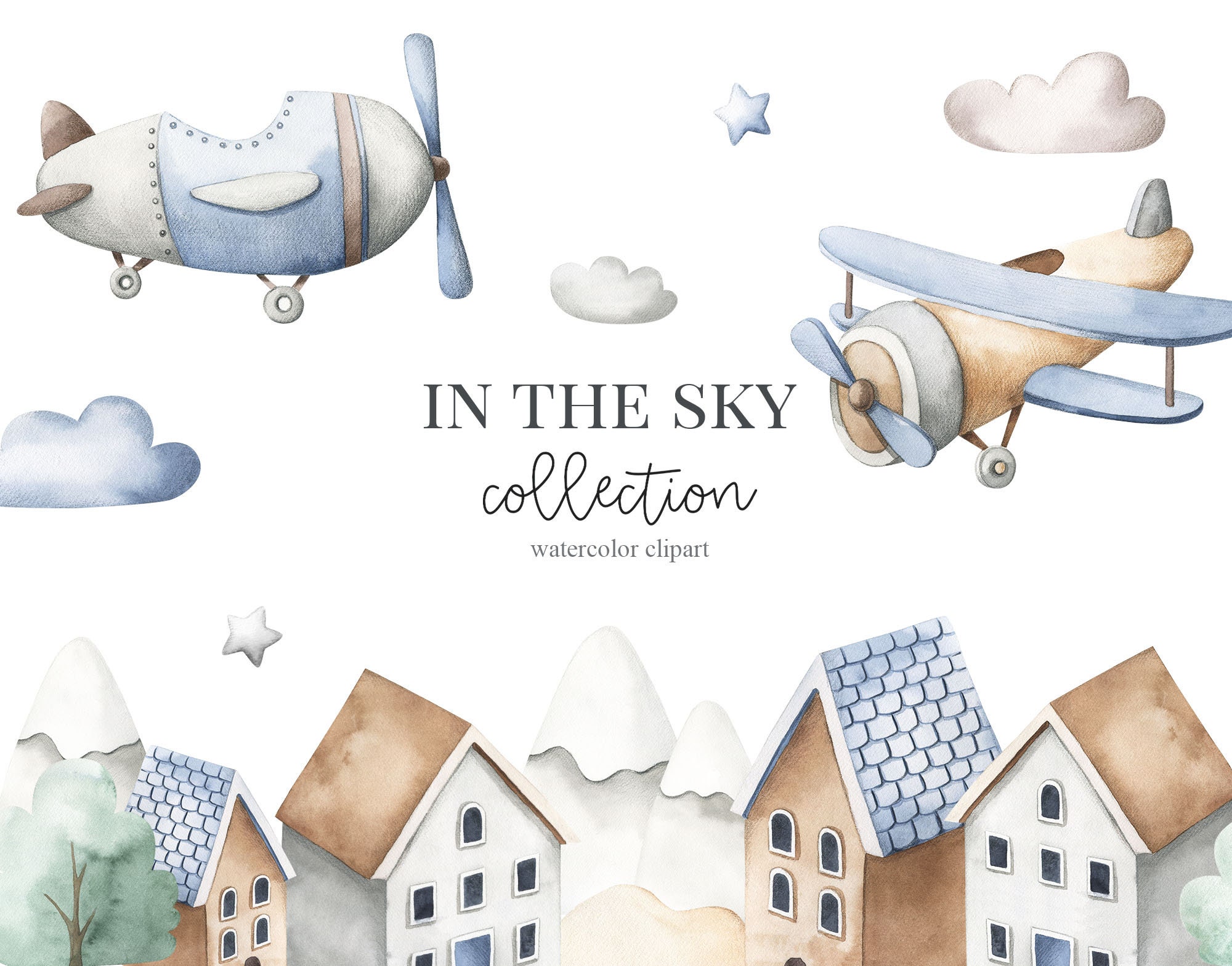 Airplanes Watercolor Clipart Kids Clipart Nursery Decor - Etsy