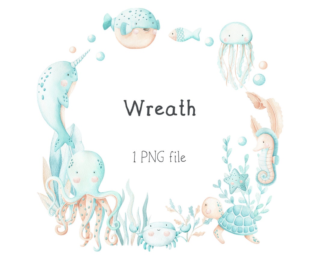 Nautical Wreath. Baby Girl Clipart Mint Turquoise. Watercolor Baby ...