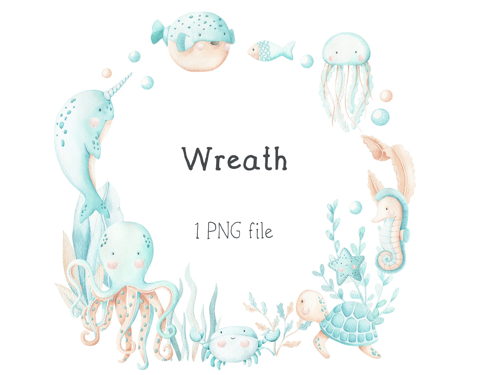 Nautical Wreath. Baby Girl Clipart Mint Turquoise. Watercolor - Etsy