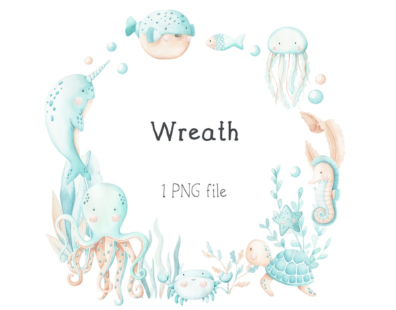 Nautical Wreath. Baby Girl Clipart Mint Turquoise. Watercolor - Etsy