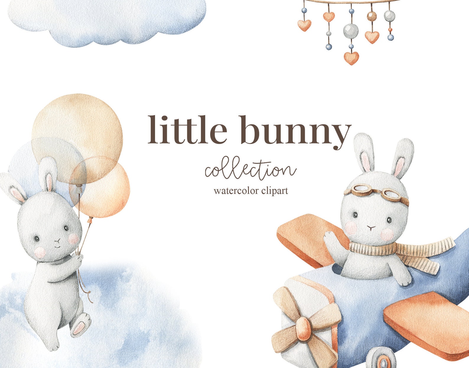 Little Bunny Watercolor Clipart Animal Pilot Driver Kids - Etsy