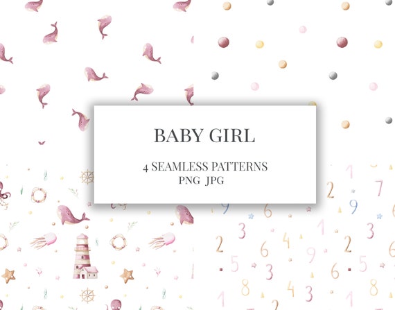 Baby Girl Seamless Pattern / Watercolor Nautical Numbers | Etsy