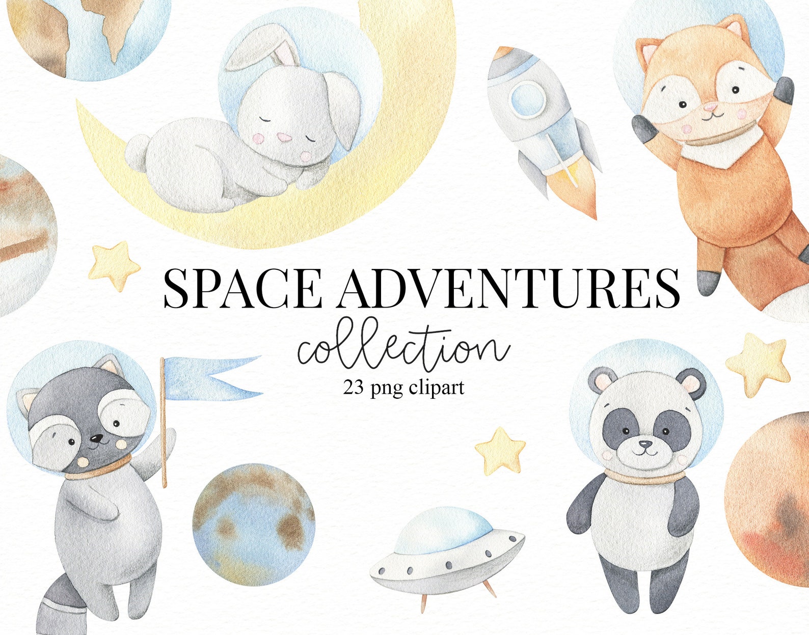 Space Animals Astronaut Watercolor Clipart Planet Clip Art - Etsy