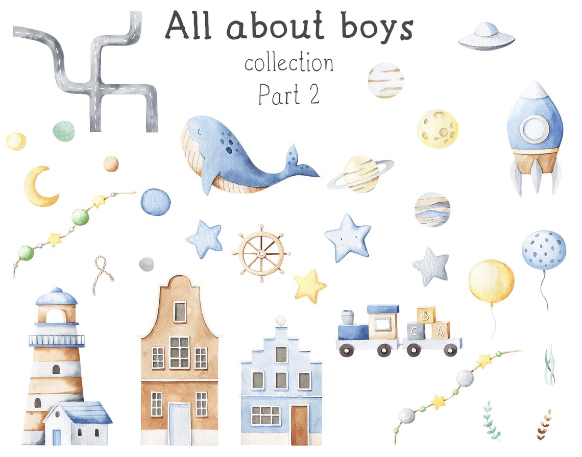 Watercolor Baby Boy Clipart. Baby Boy Nautical Clip Art Baby Shower ...