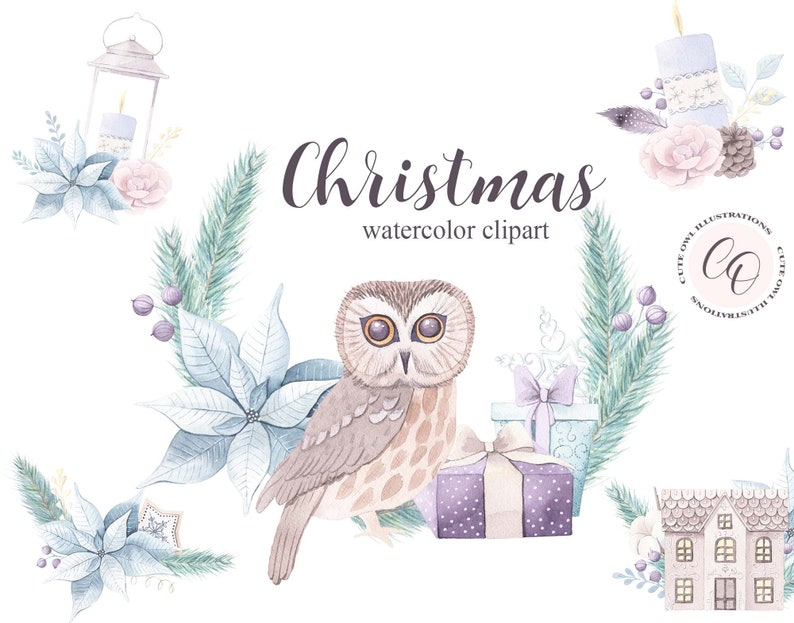 Watercolor Christmas Clipart Winter Holidays Watercolor - Etsy