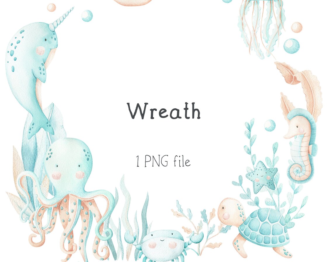 Nautical Wreath. Baby Girl Clipart Mint Turquoise. Watercolor - Etsy