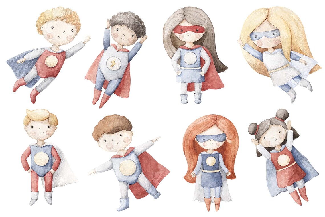Superhero Watercolor Clipart. Super Hero Nursery Art Wall - Etsy