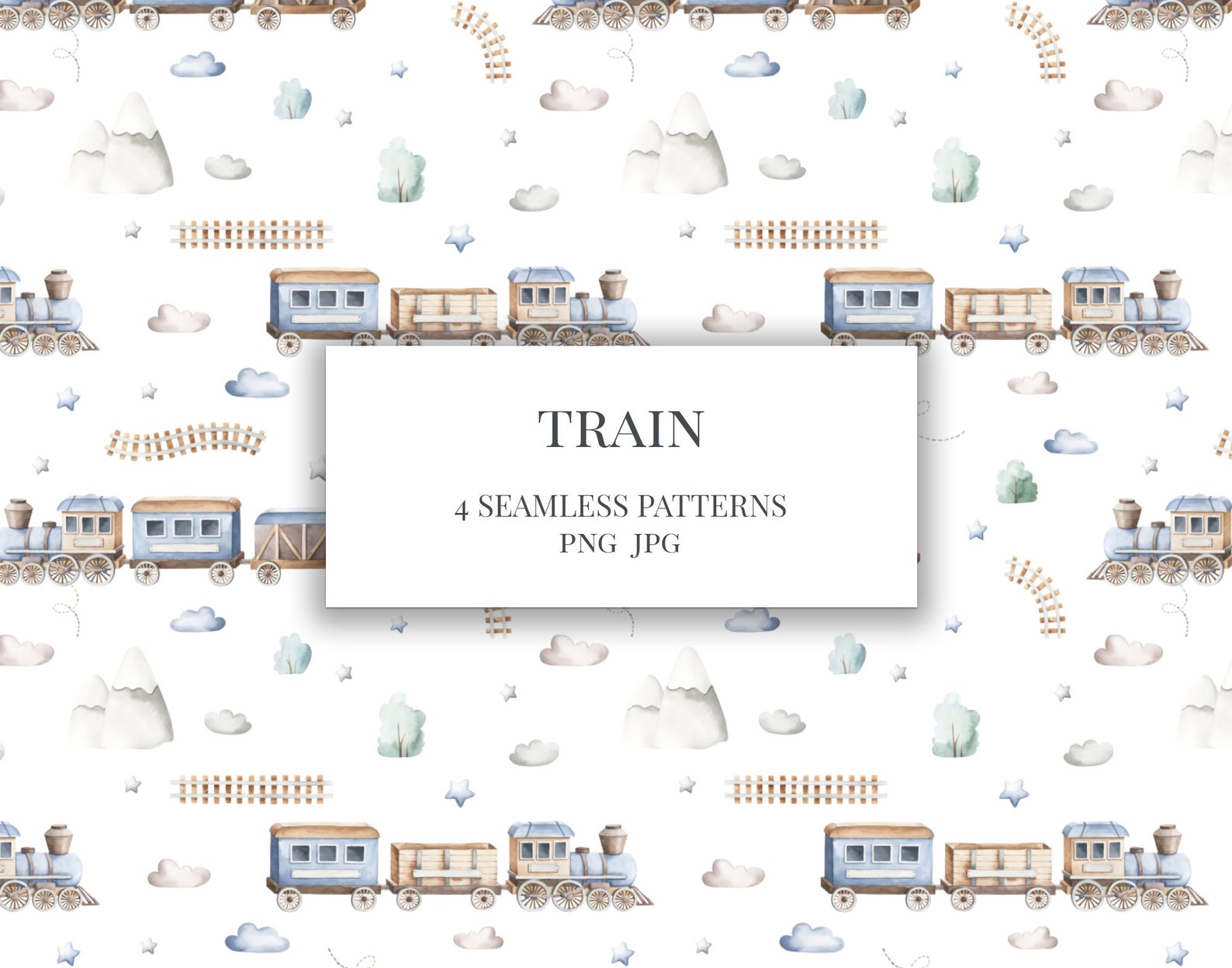 Watercolor Train Seamless Pattern / Rail Vagons Digital - Etsy