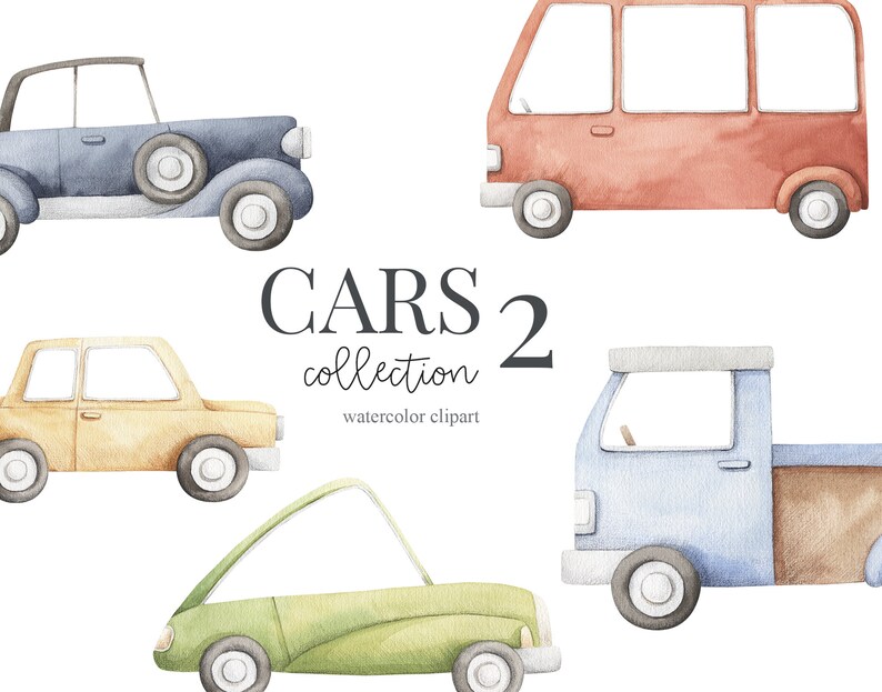 Watercolor Cars Clipart, Watercolor Transportation Clipart, Nursery Art ...