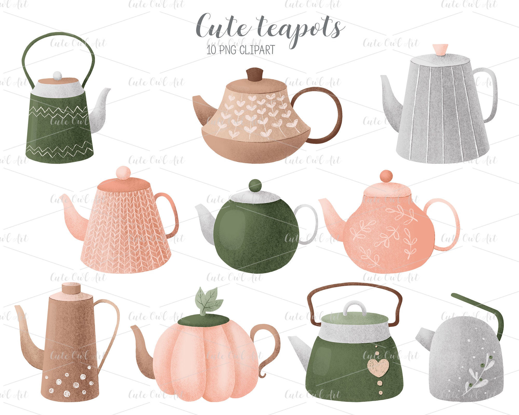 Watercolor Teapots Clipart, Teapot Clipart, Kettle, Coffee Pot, Instant ...