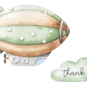 Air Transport Watercolor Clipart, Helicopter Hot Air Balloon Zeppelin ...