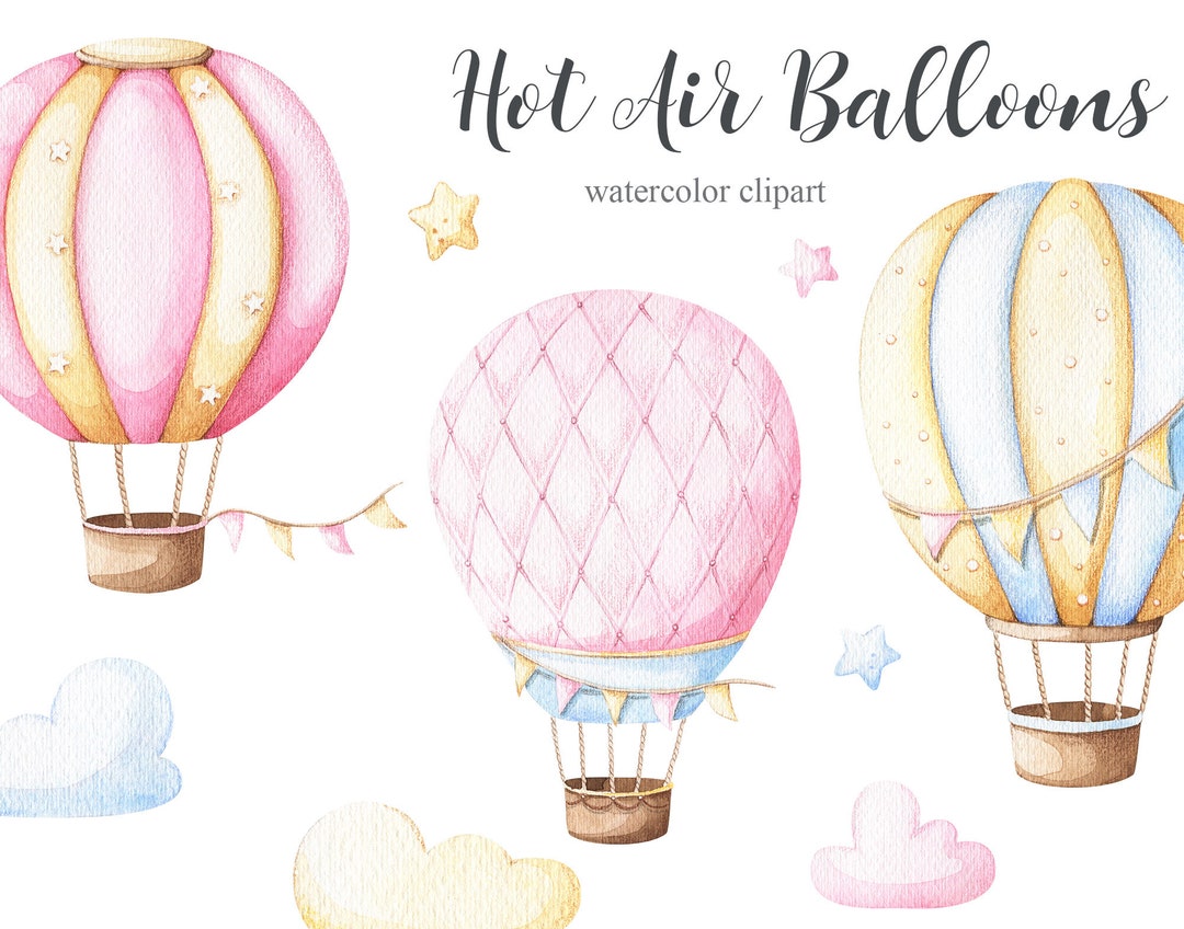 Hot Air Balloon Watercolor Clipart, Kids Clipart, Nursery Decor, Baby ...