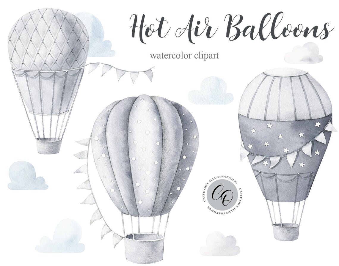 Hot Air Balloon Watercolor Clipart Kids Clipart Nursery | Etsy