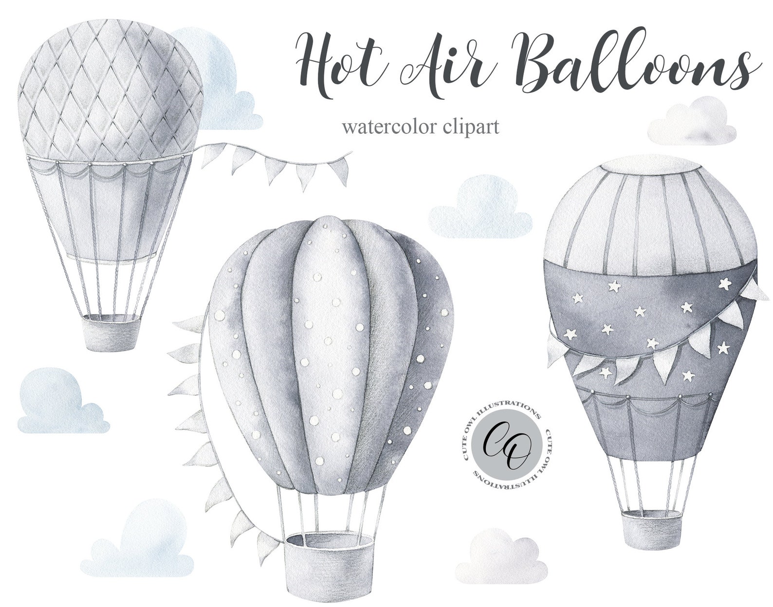 Hot Air Balloon Watercolor Clipart Kids Clipart Nursery | Etsy