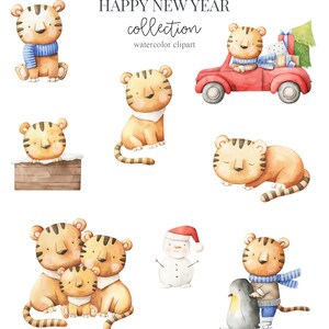 Tiger Christmas Watercolor Clipart Merry Christmas Clip Art Car New ...