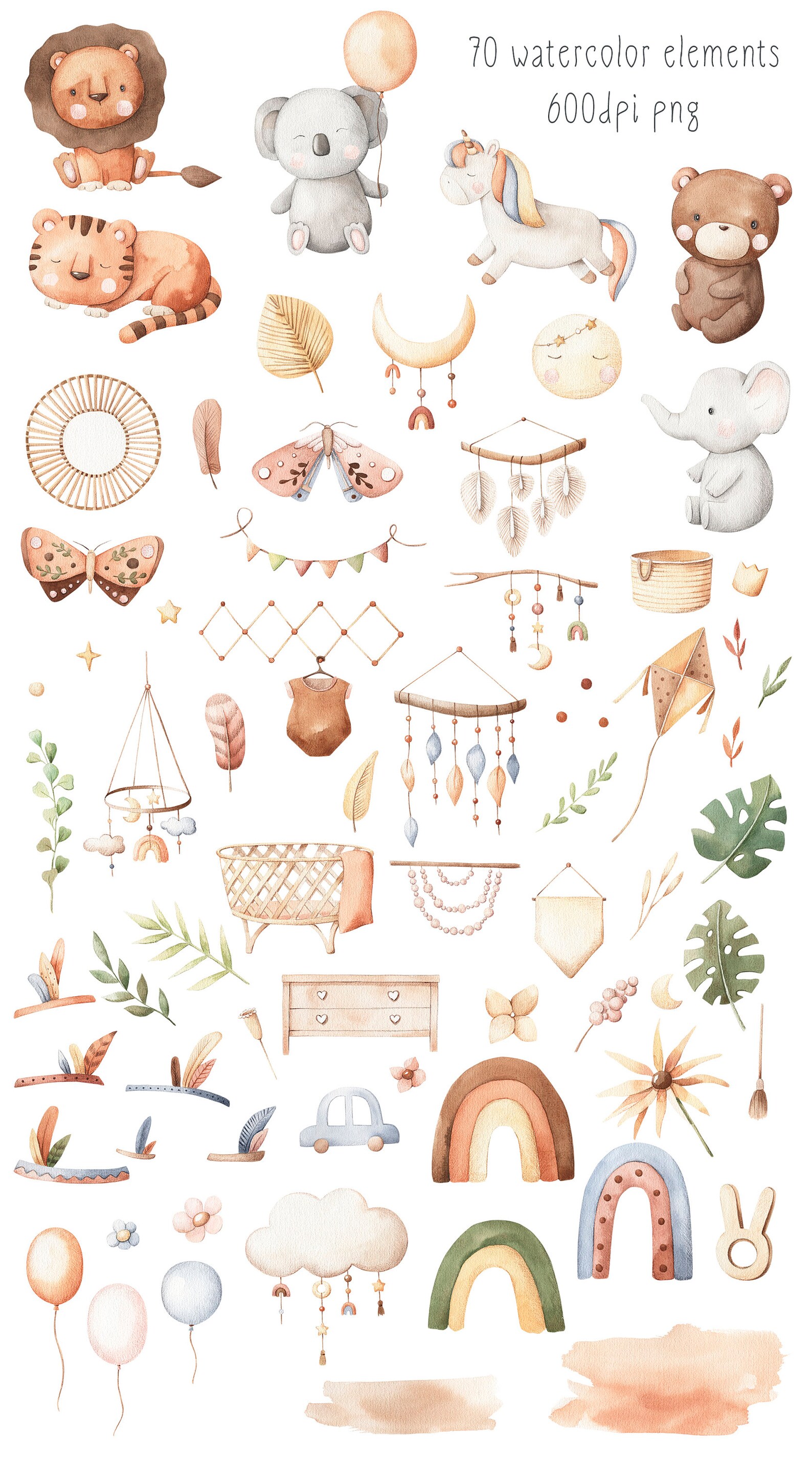 Watercolor Boho Baby Nursery Clipart. Baby Gender Neutral Clip - Etsy