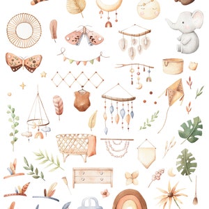 Watercolor Boho Baby Nursery Clipart. Baby Gender Neutral Clip Art Baby ...