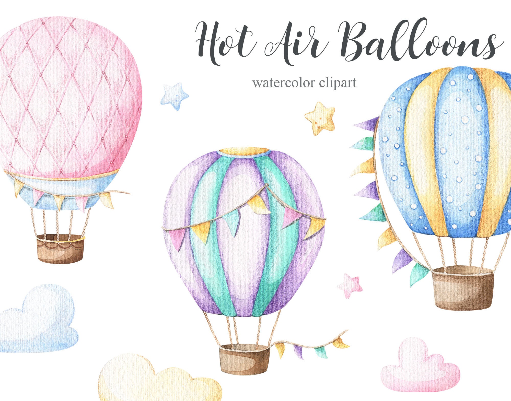 Hot Air Balloon Watercolor Clipart Kids Clipart Nursery - Etsy