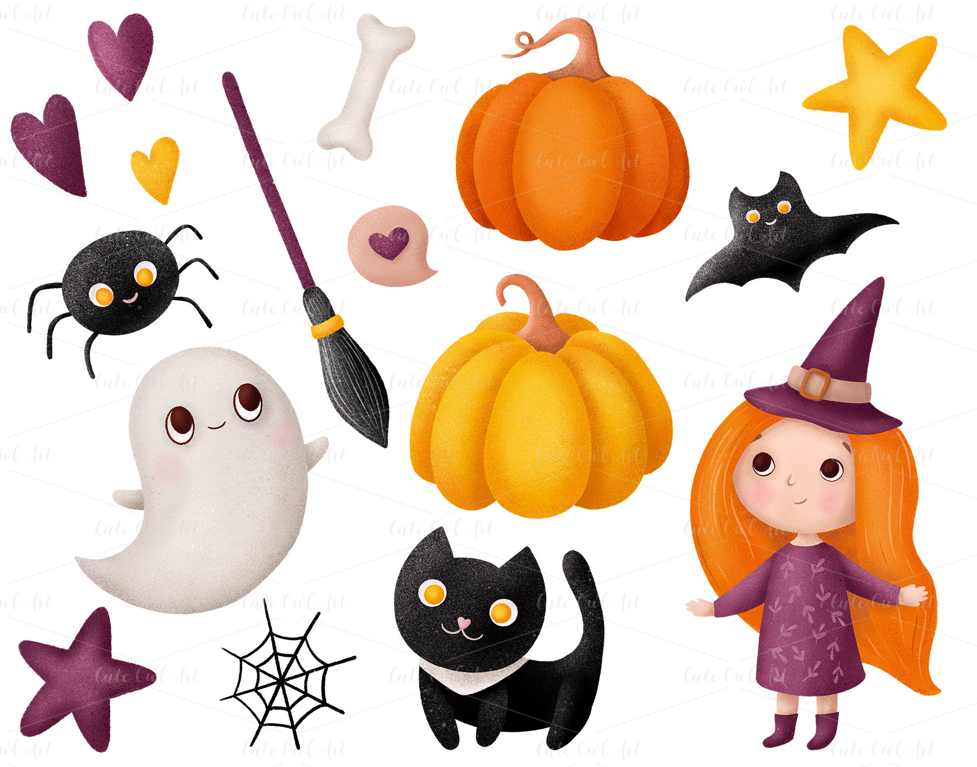 Cute Halloween Clipart halloween clip art bat pumpkin | Etsy