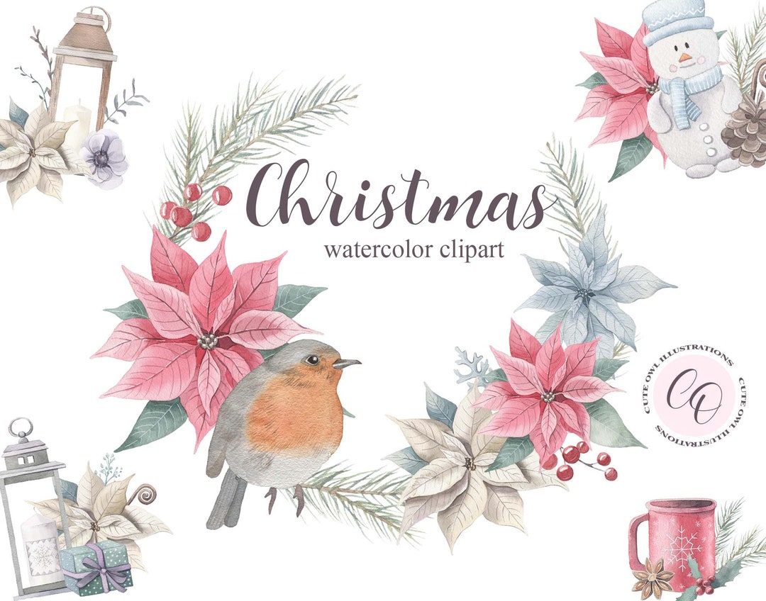 Watercolor Christmas Clipart - Winter Holidays - Watercolor Clipart ...