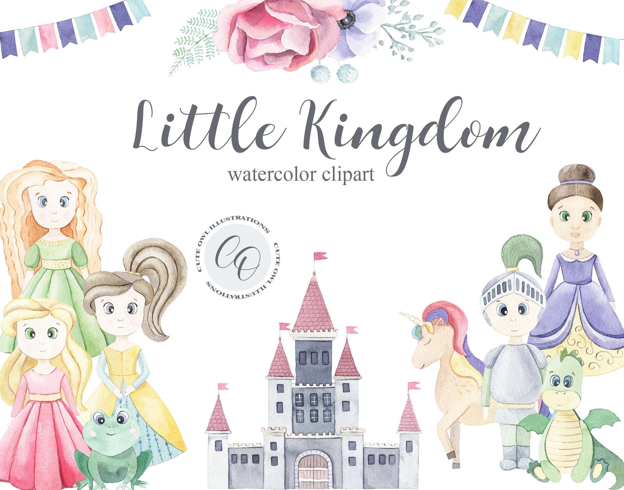 Princess and Knight Watercolor Clipart Fairy Tale - Etsy