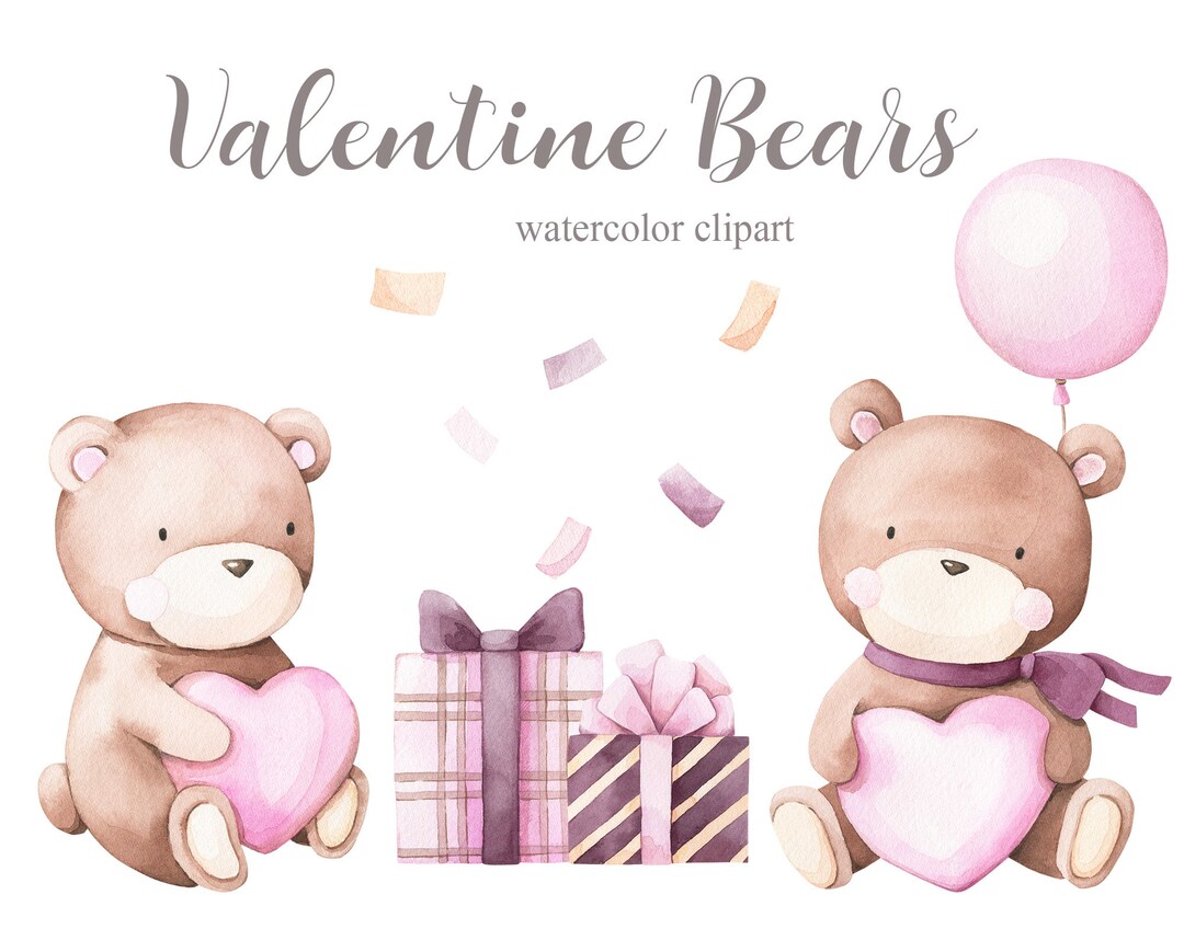 Baby Bear Clipart. Valentine. Watercolor Cute Bear Toy Decor Clip Art ...