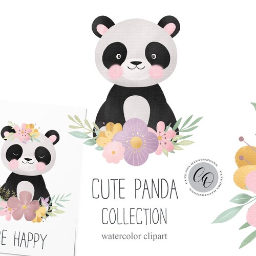 Cute Panda Clipart Set With Watercolor Illustration | Etsy