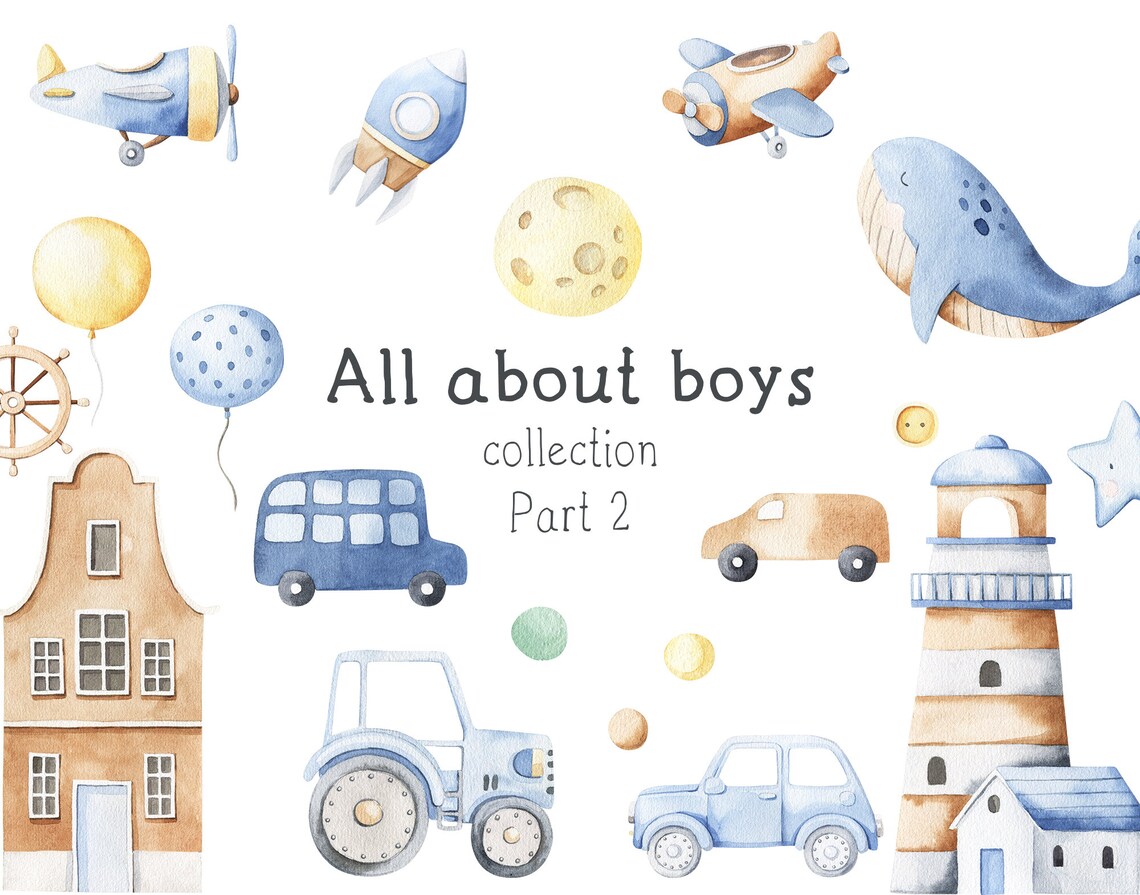 Watercolor Baby Boy Clipart. Baby Boy Nautical Clip Art Baby - Etsy