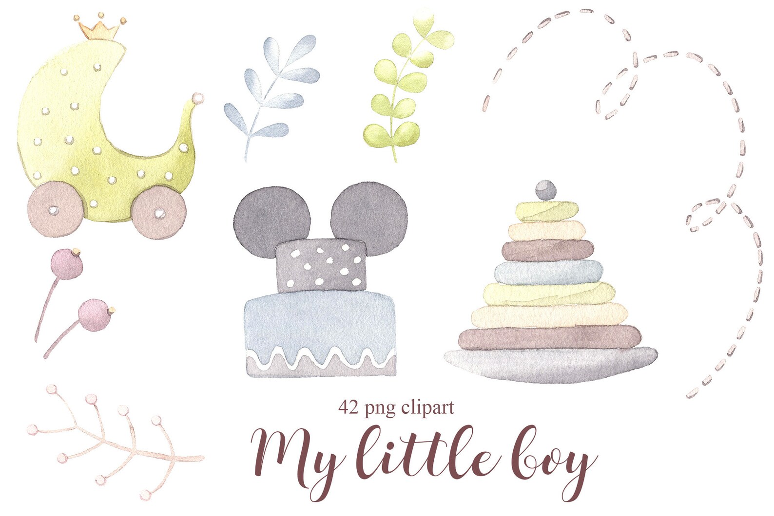 Watercolor Baby Boy Clipart Watercolor Toys Baby Shower Clipart Baby ...