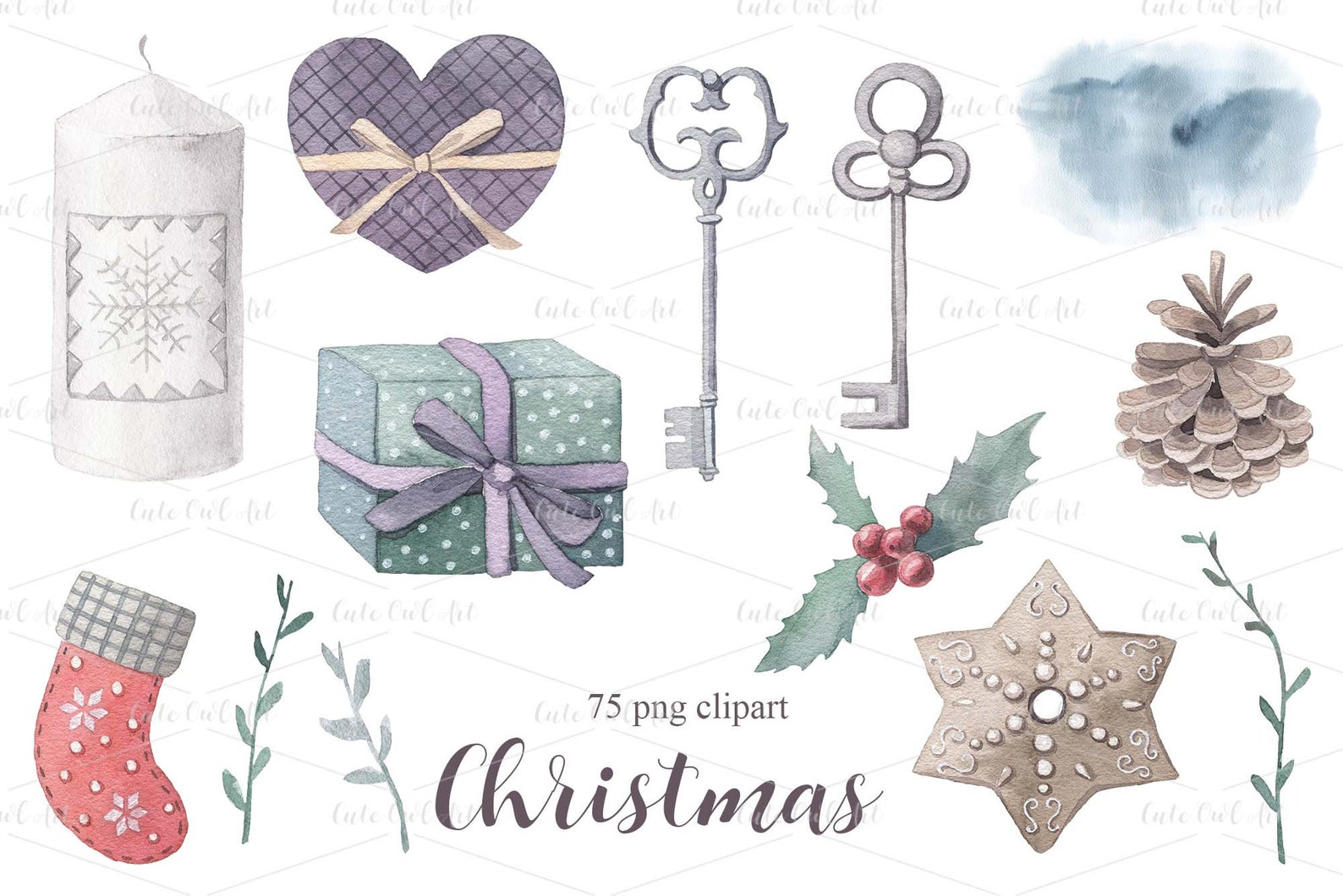 Watercolor Christmas Clipart Winter Holidays Watercolor | Etsy