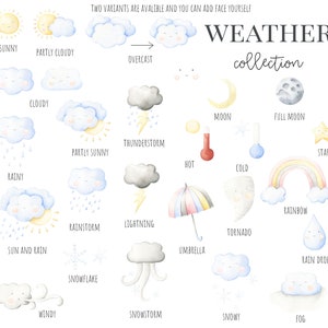 Watercolor Weather Clipart. Sun Clouds Thunderstorm. Baby Clip Art Baby ...