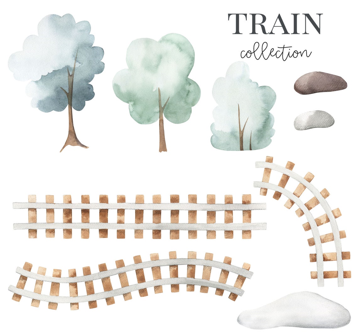 Watercolor Train Clipart, Rail Wagons Watercolor, Kids Clipart, Nursery ...