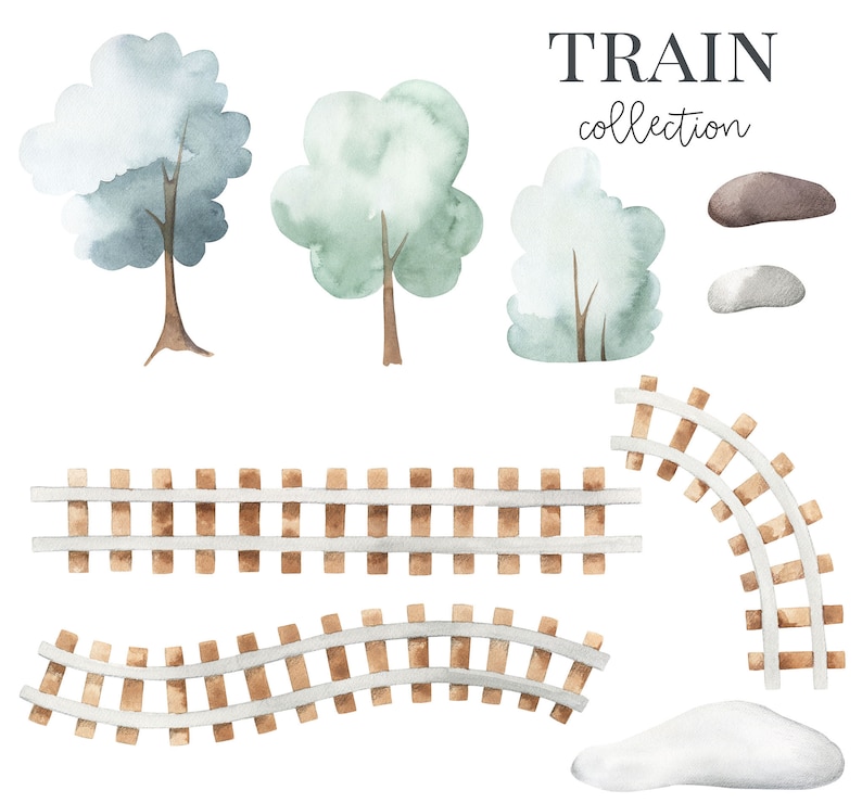 Watercolor Train Clipart Rail Wagons Watercolor Kids - Etsy