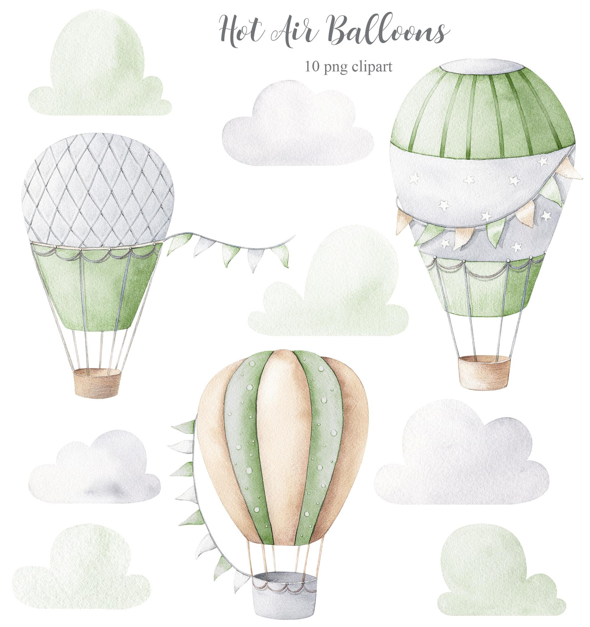 Hot Air Balloon Watercolor Clipart Kids Clipart Nursery - Etsy