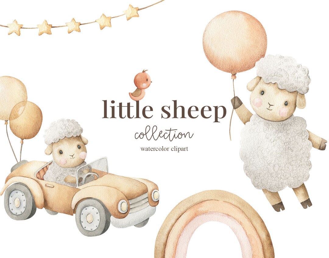 Little Sheep Watercolor Clipart, Animal Pilot, Driver, Kids Clipart ...