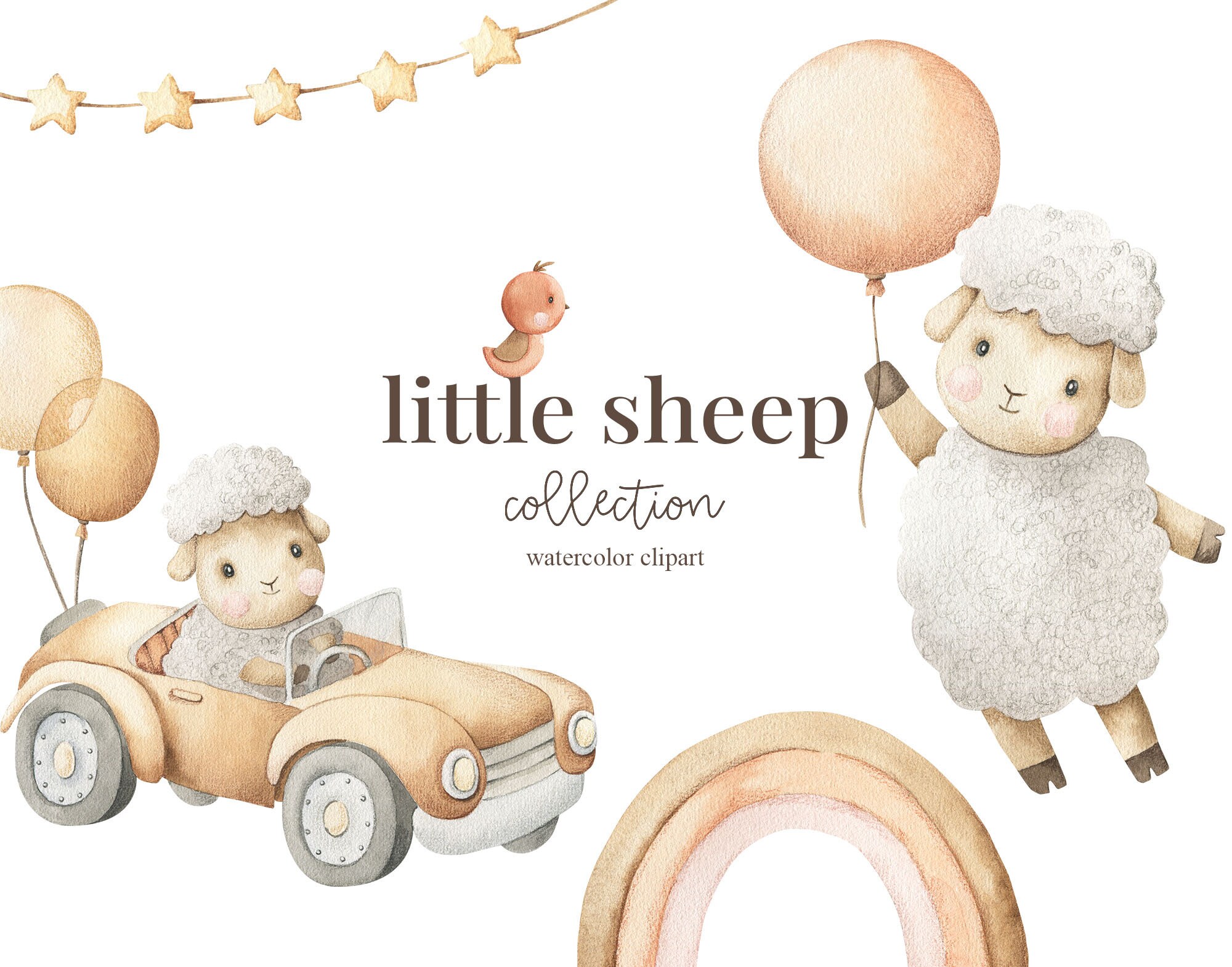 Little Sheep Watercolor Clipart Animal Pilot Driver Kids - Etsy