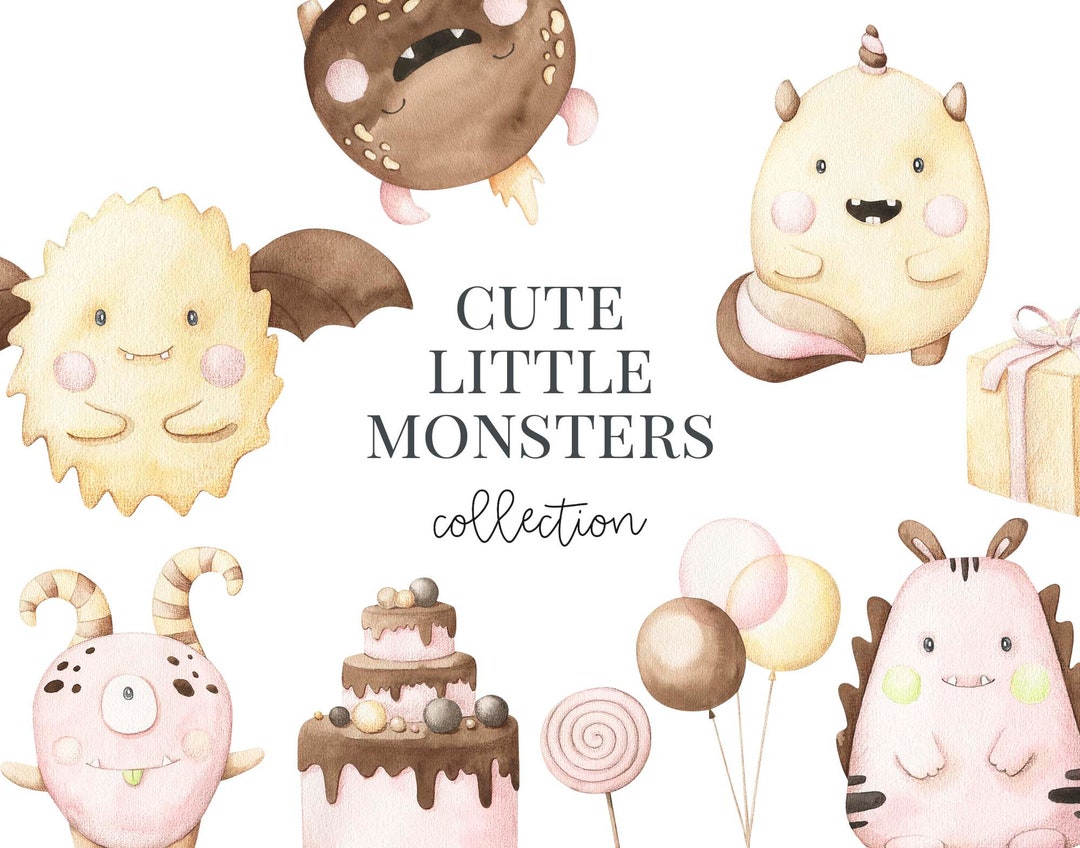 Monsters Watercolor Clipart. Cute Monsters Nursery Art, Wall Decor ...