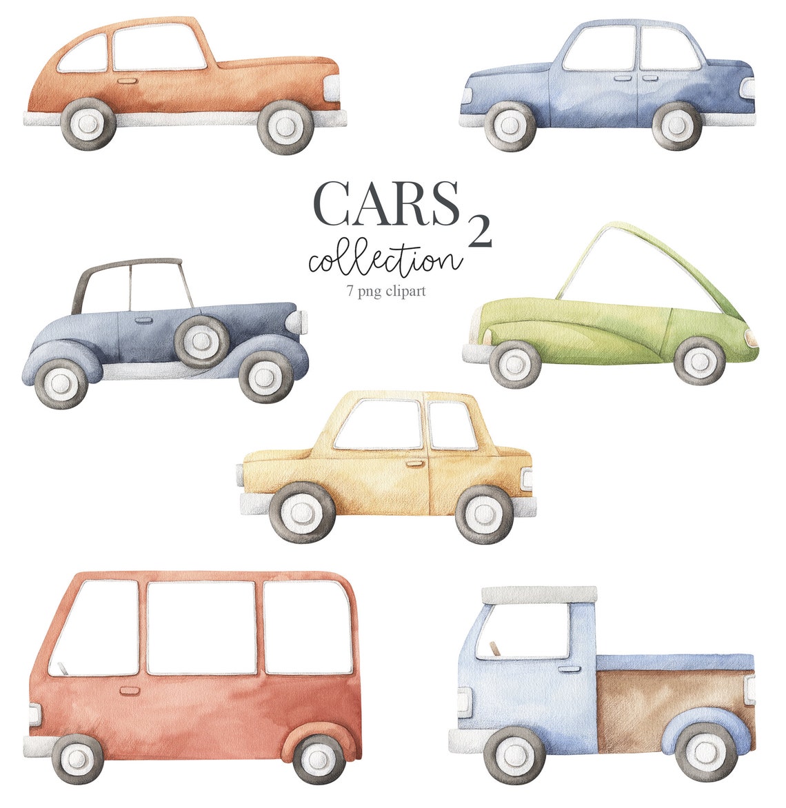 Watercolor Cars Clipart Watercolor Transportation Clipart | Etsy