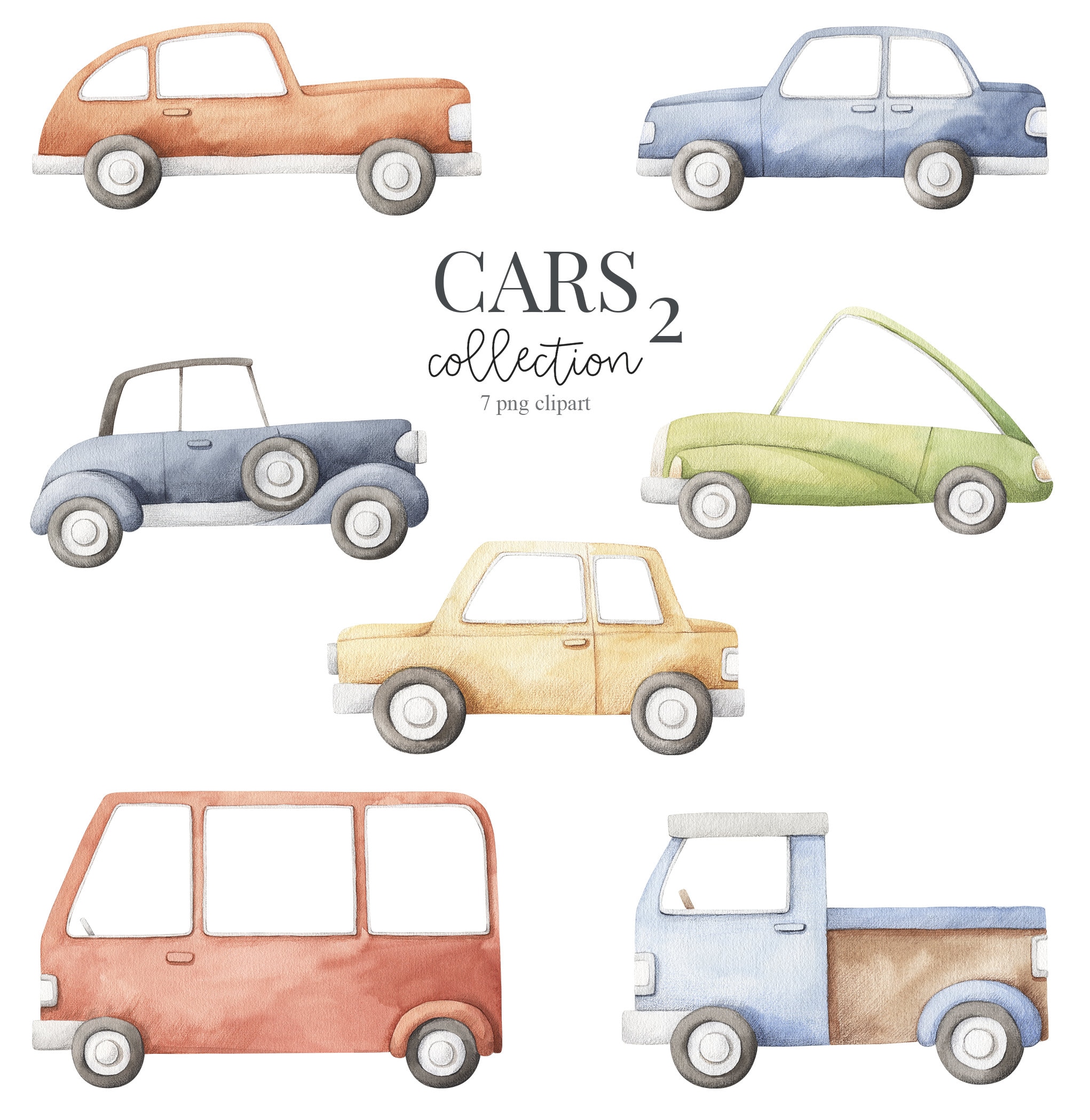 Watercolor Cars Clipart, Watercolor Transportation Clipart, Nursery Art ...