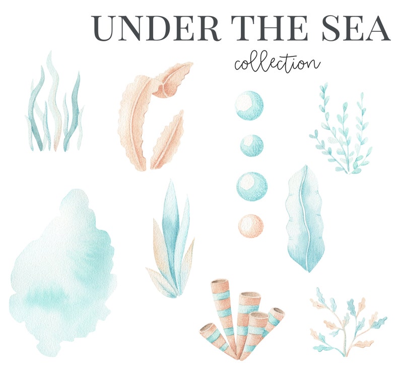 Watercolor Under the Sea Clipart. Baby Girl Mint Turquoise Nautical ...