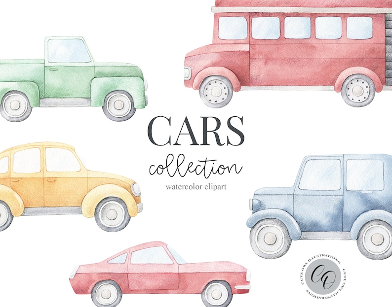 Watercolor Cars Clipart Watercolor Transportation Clipart | Etsy