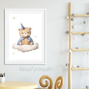 Set of 3 Bear Print, Baby Boy Print, Newborn Printable, Blue Brown ...