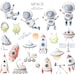 Space Astronaut Alien Rocket Watercolor Clipart Planet Clip Art Digital ...