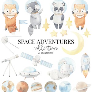 Space Animals Astronaut Watercolor Clipart Planet Clip Art Digital ...