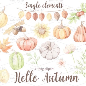 Autumn Watercolor Clipart - Fall Clipart - Pumpkin - Printable ...